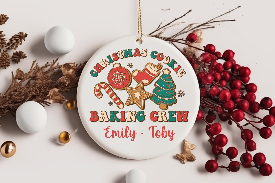 Custom Family Cookie Baking Crew Ceramic Circle Ornament, Cookie Day ...