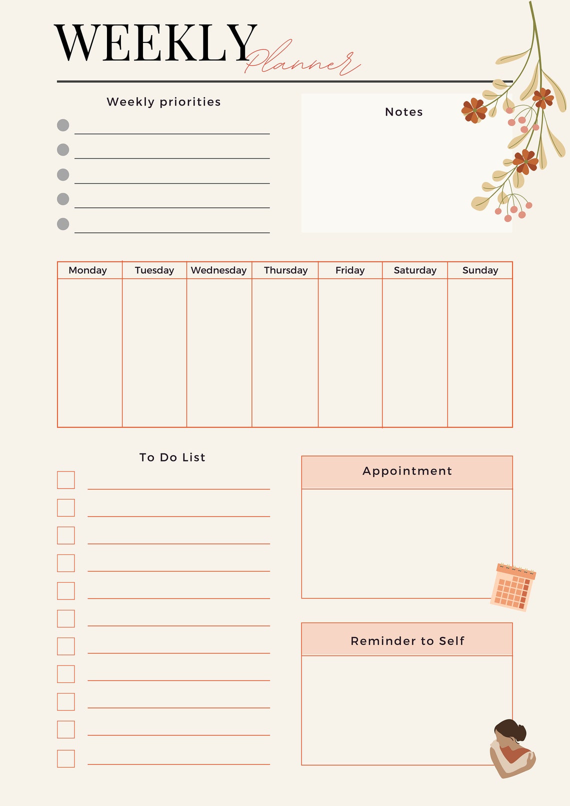 Earthy Printable Weekly Planner Template - Etsy