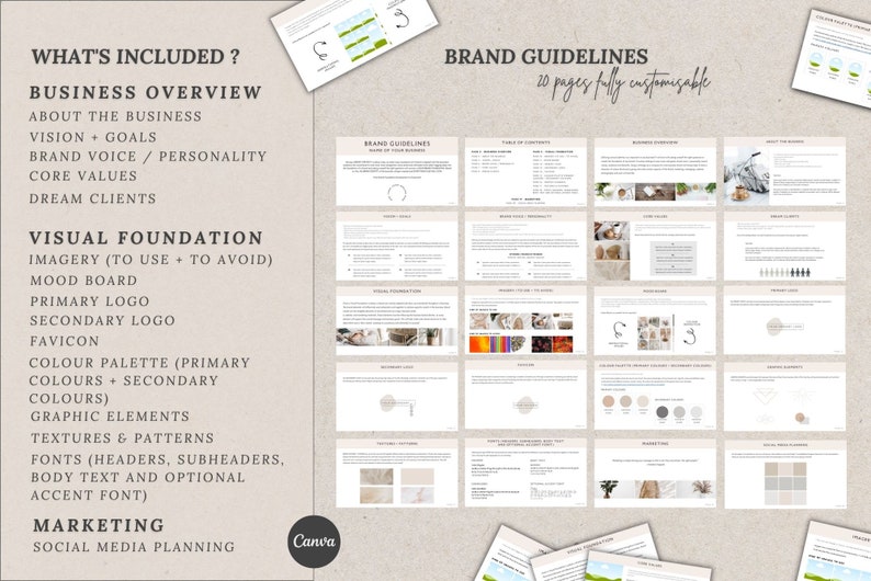 20-page Brand Guidelines Template / Canva / Brand Style Guide / Brand ...