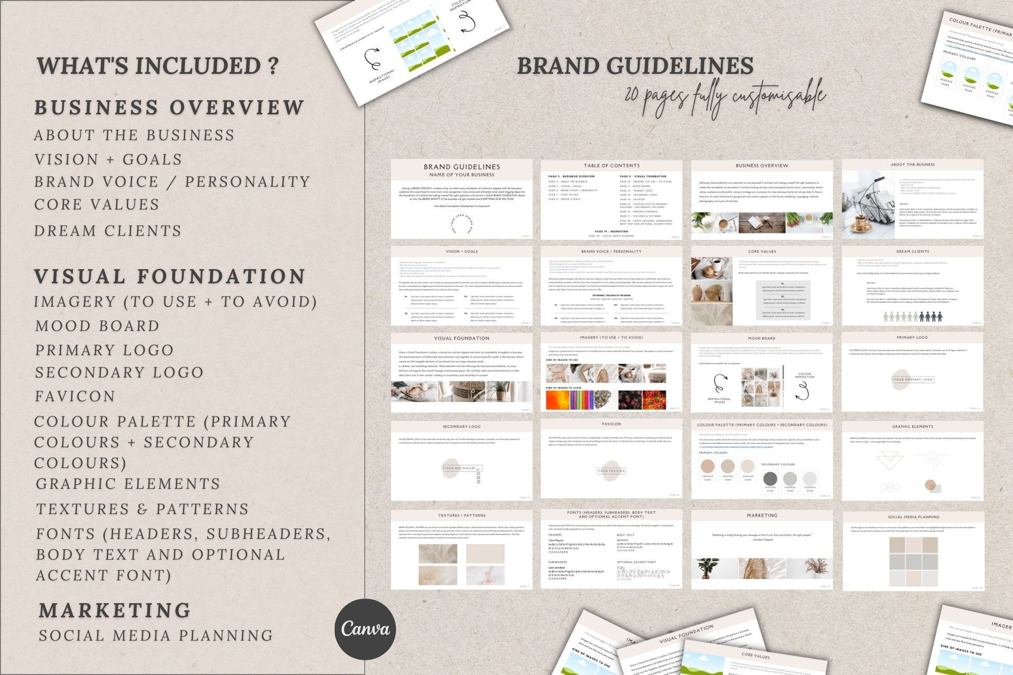 20-page Brand Guidelines Template / Canva / Brand Style Guide / Brand ...