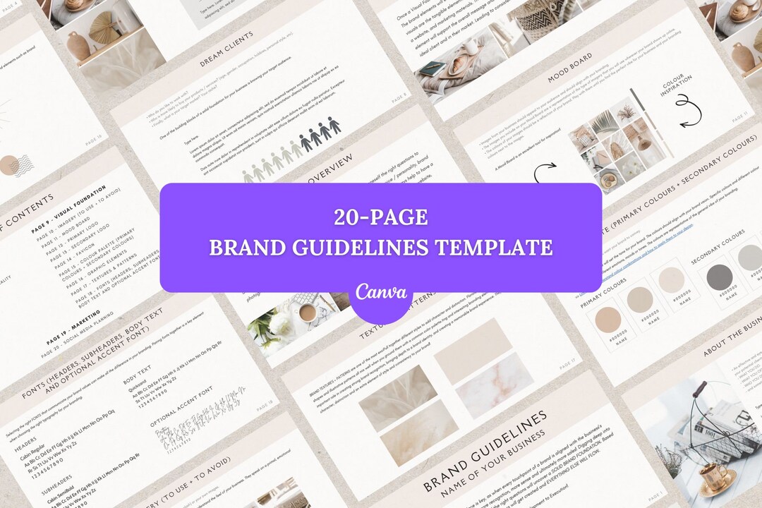 20-page Brand Guidelines Template / Canva / Brand Style Guide / Brand ...