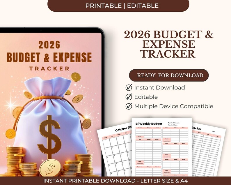 2026 Budget Planner Printable, Expense Tracker PDF, Financial Goals ...