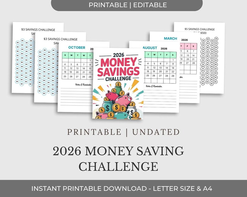 2026 Money Saving Challenge Printable, Savings Tracker Sheet, Budget ...