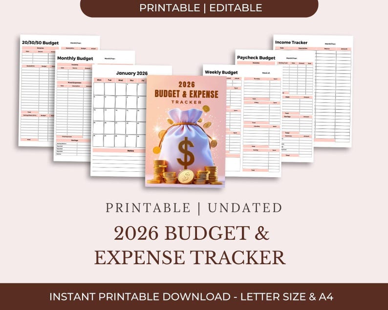 2026 Budget Planner Printable, Expense Tracker PDF, Financial Goals ...