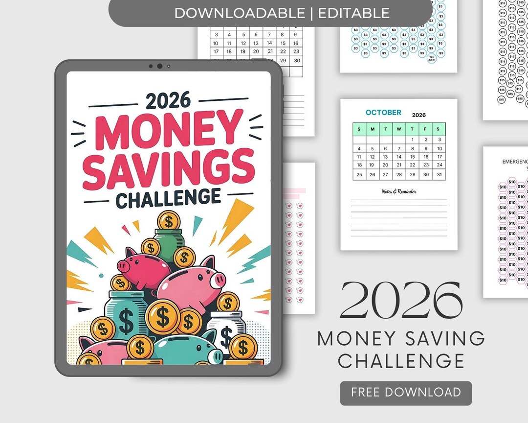 2026 Money Saving Challenge Printable, Savings Tracker Sheet, Budget ...