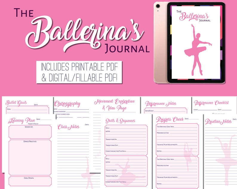 The Ballerina's Journal - Digital & Printable PDF, Dance Training Log ...