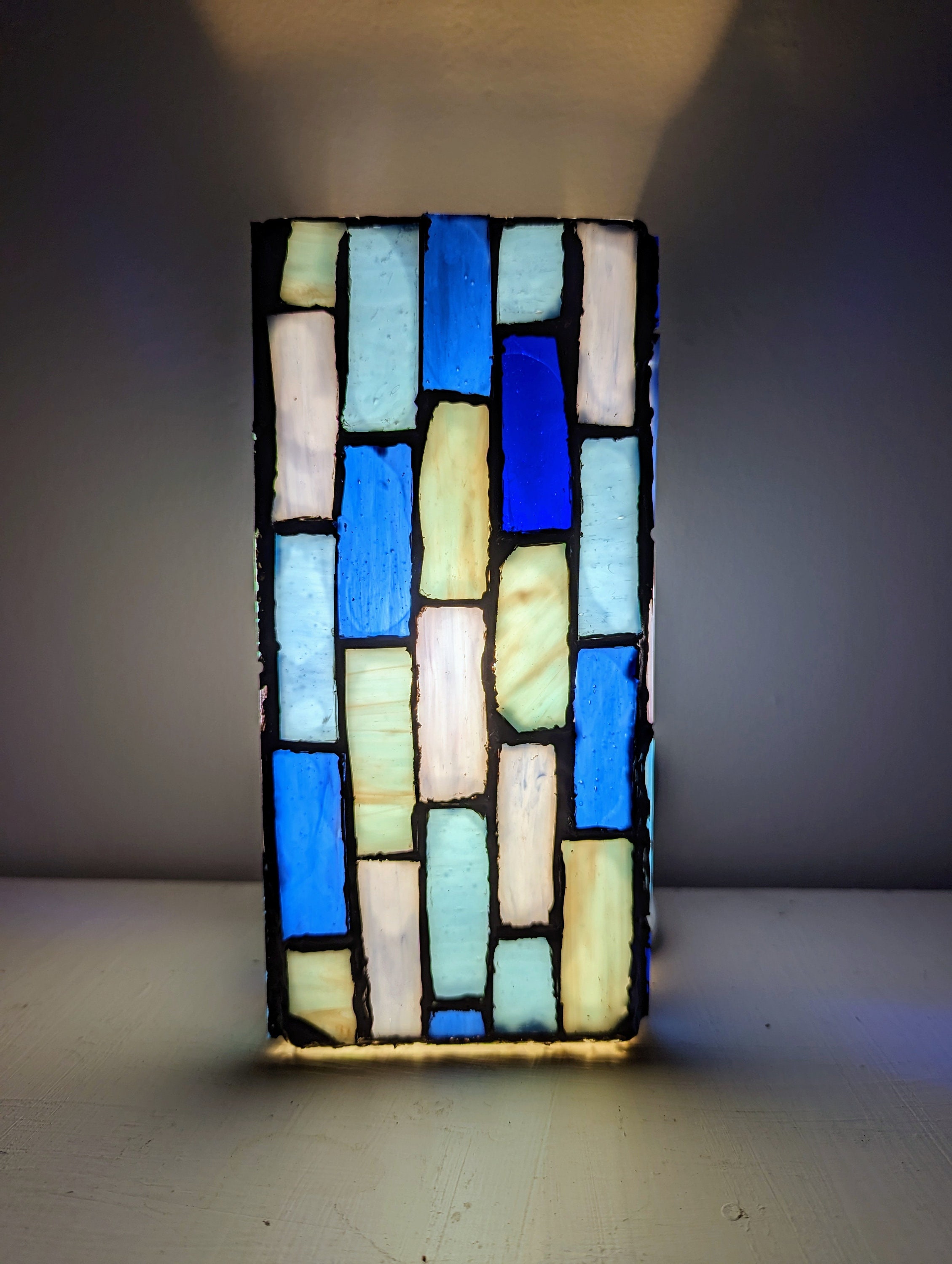 Stained Glass Blue Geometric Lamp - Etsy
