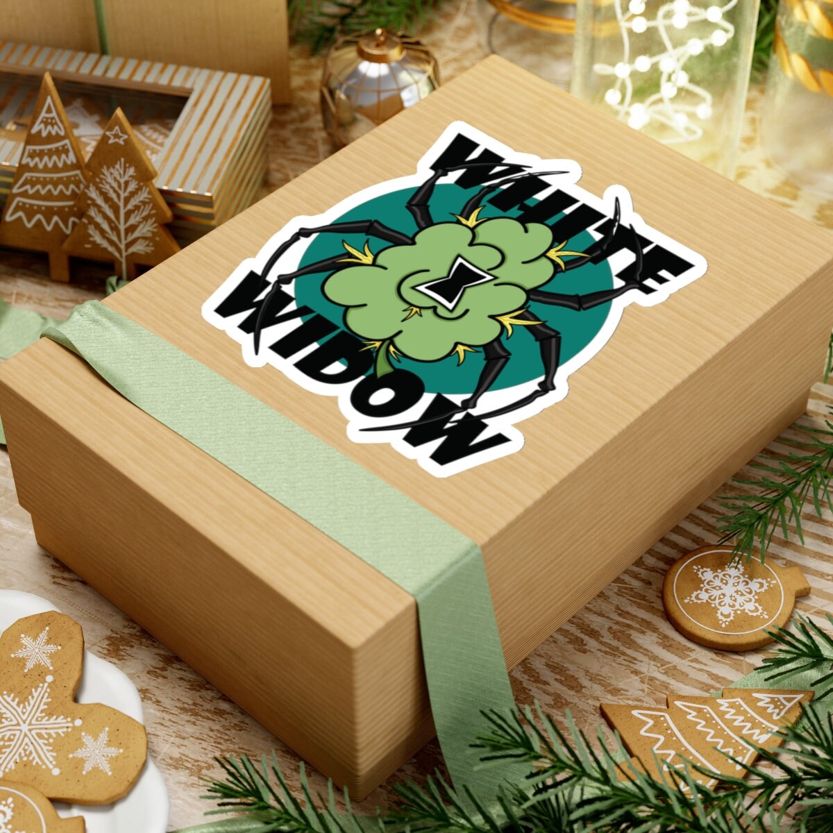 White Widow Teal Background Strain Kiss-cut Sticker Weed Label ...