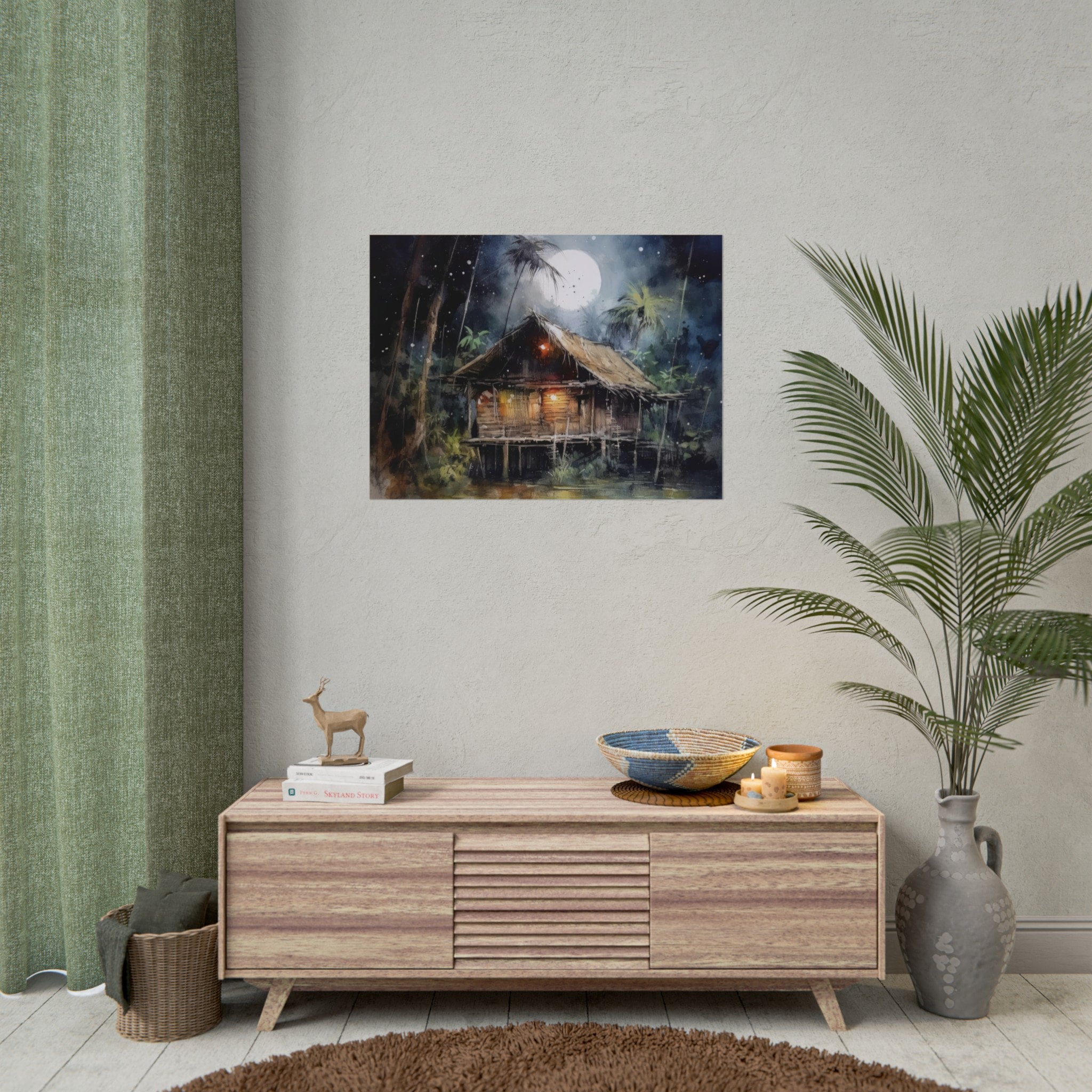 Bahay Kubo Full Moon Art Print, Water Color, Filipino Art, Philippines ...