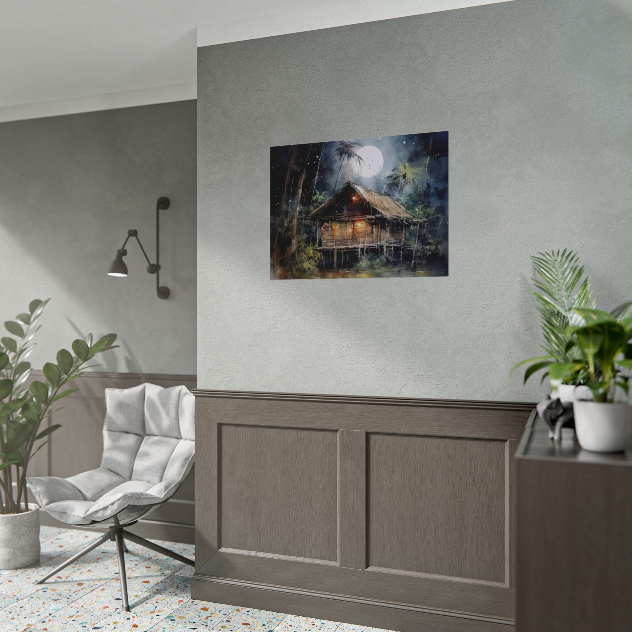 Bahay Kubo Full Moon Art Print, Water Color, Filipino Art, Philippines ...