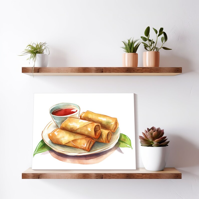 Golden Brown Lumpia Canvas Art Print, Philippines Art, Watercolor ...