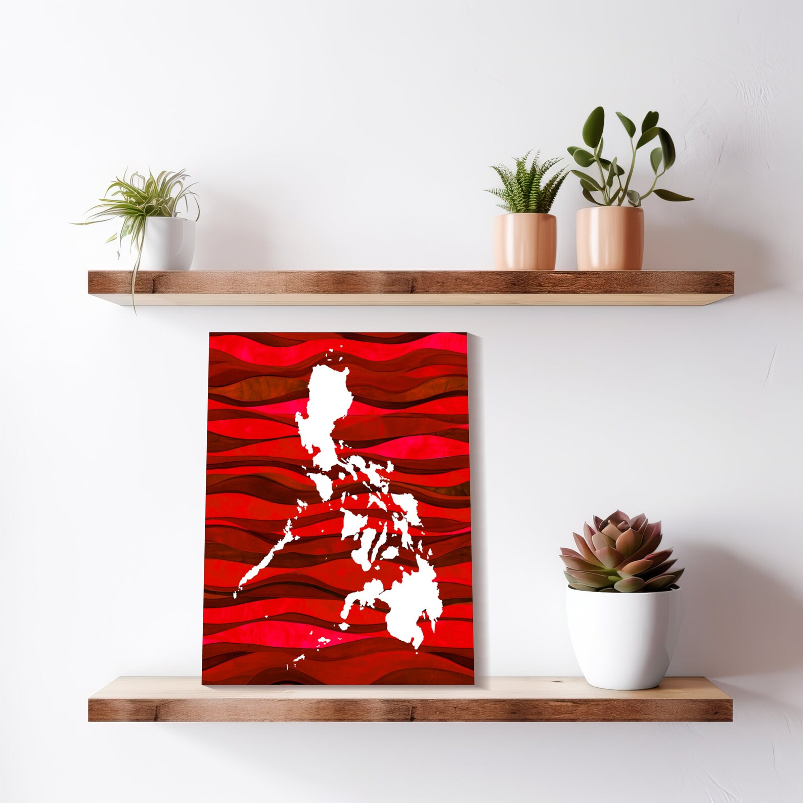Philippines Silhouette Wavy Red Canvas Art Print - Filipino Art, Map ...