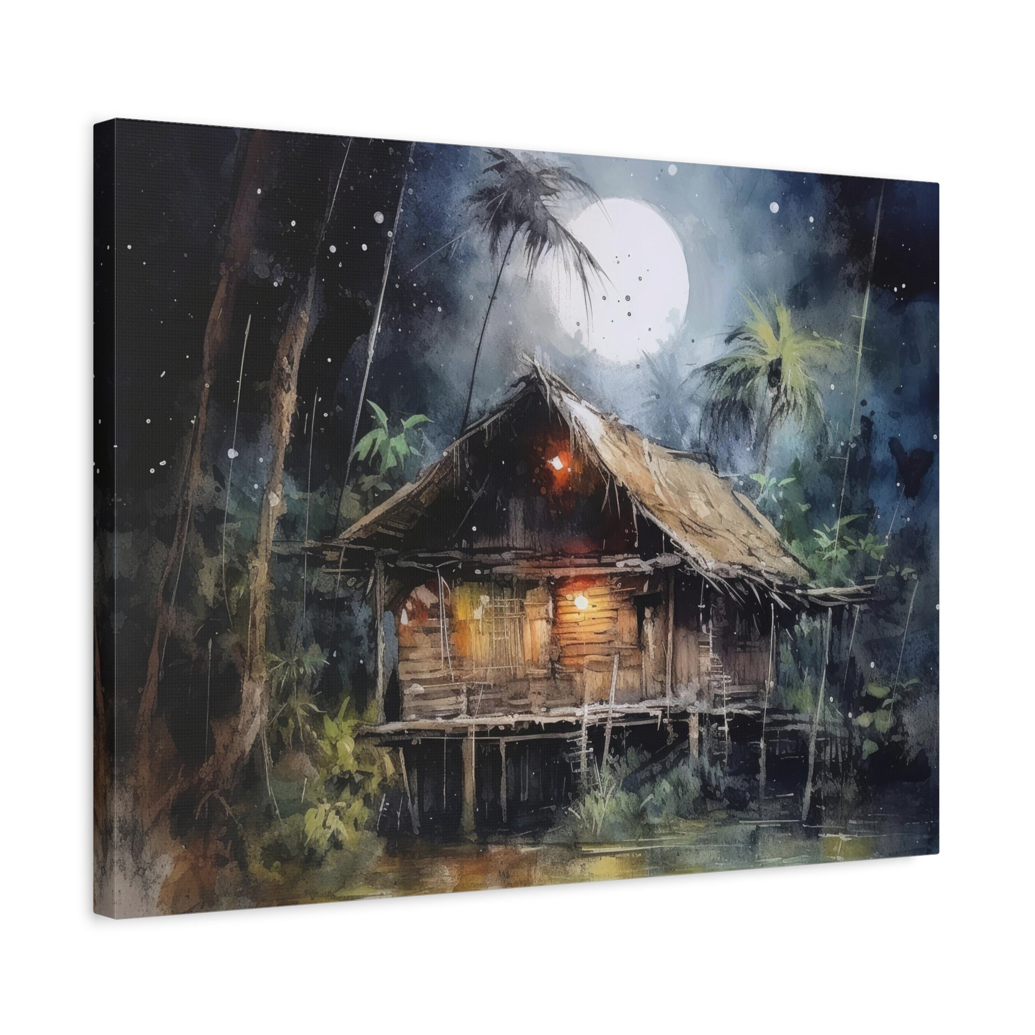 Bahay Kubo Full Moon Canvas Art Print - Water Color, Filipino Art ...