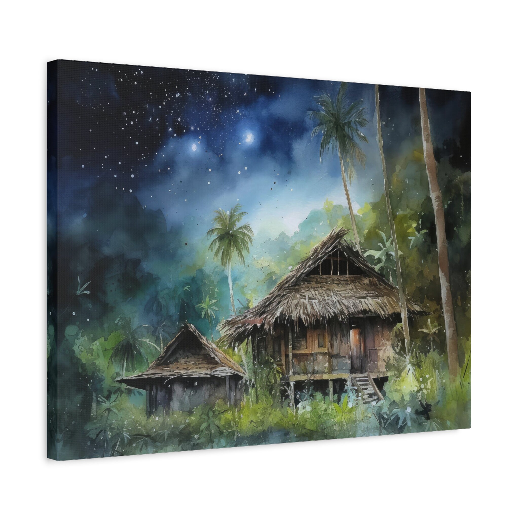 Bahay Kubo Starlit Retreat Canvas Art Print - Watercolor, Filipino Art ...