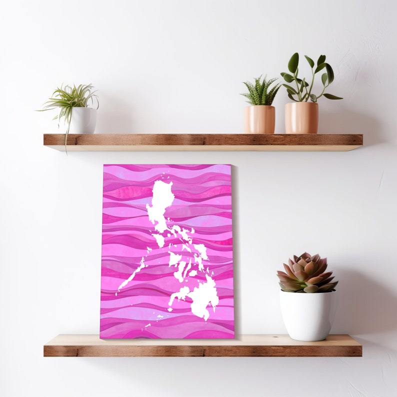 Philippines Silhouette Wavy Pink Ocean Canvas Art Print - Filipino Art ...