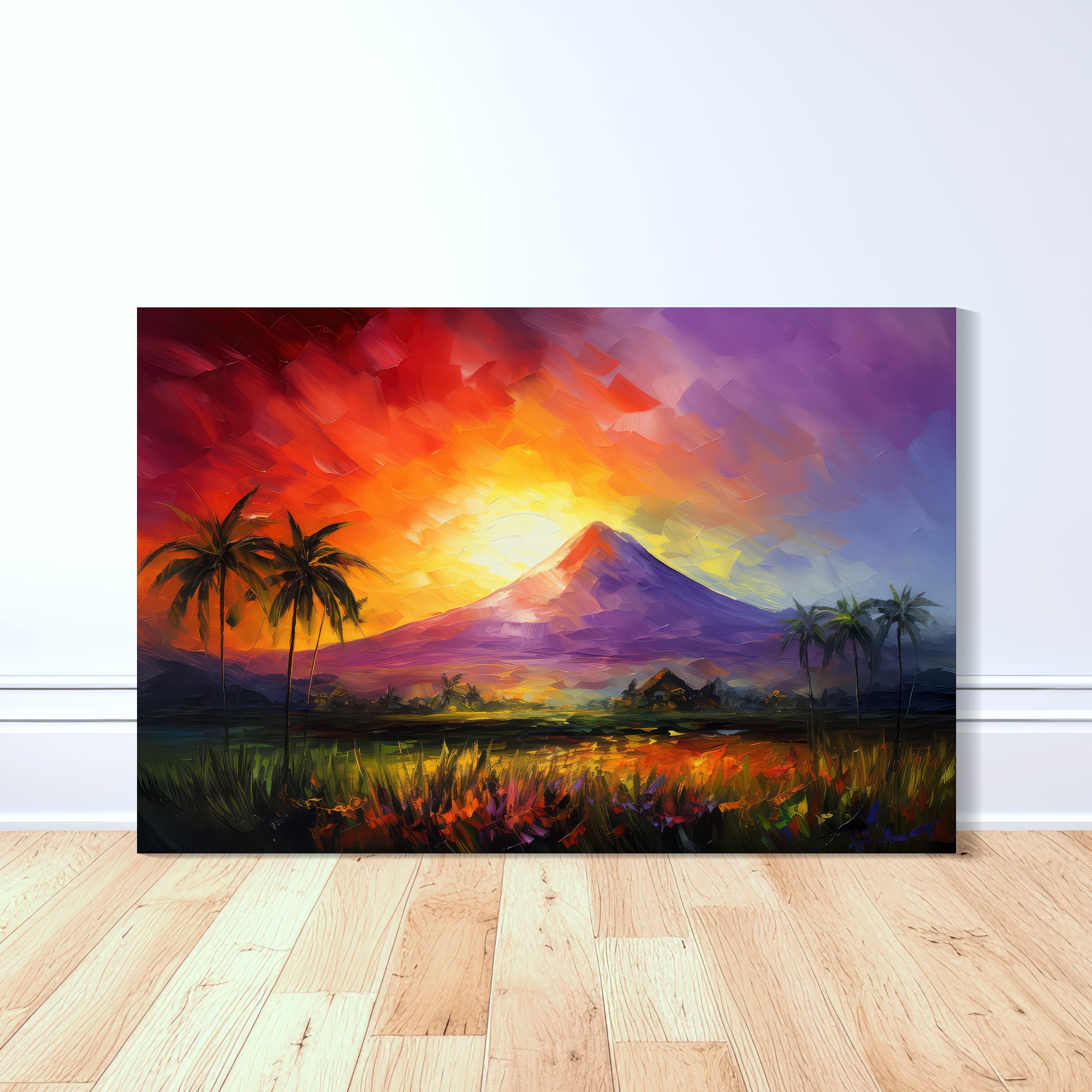 Mount Mayon Sunset Glow Canvas Art Print - Philippines Art, Oil ...