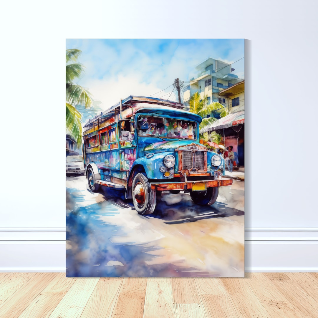 Blue Jeepney Adventure Portrait Canvas Art Print - Philippines Art ...