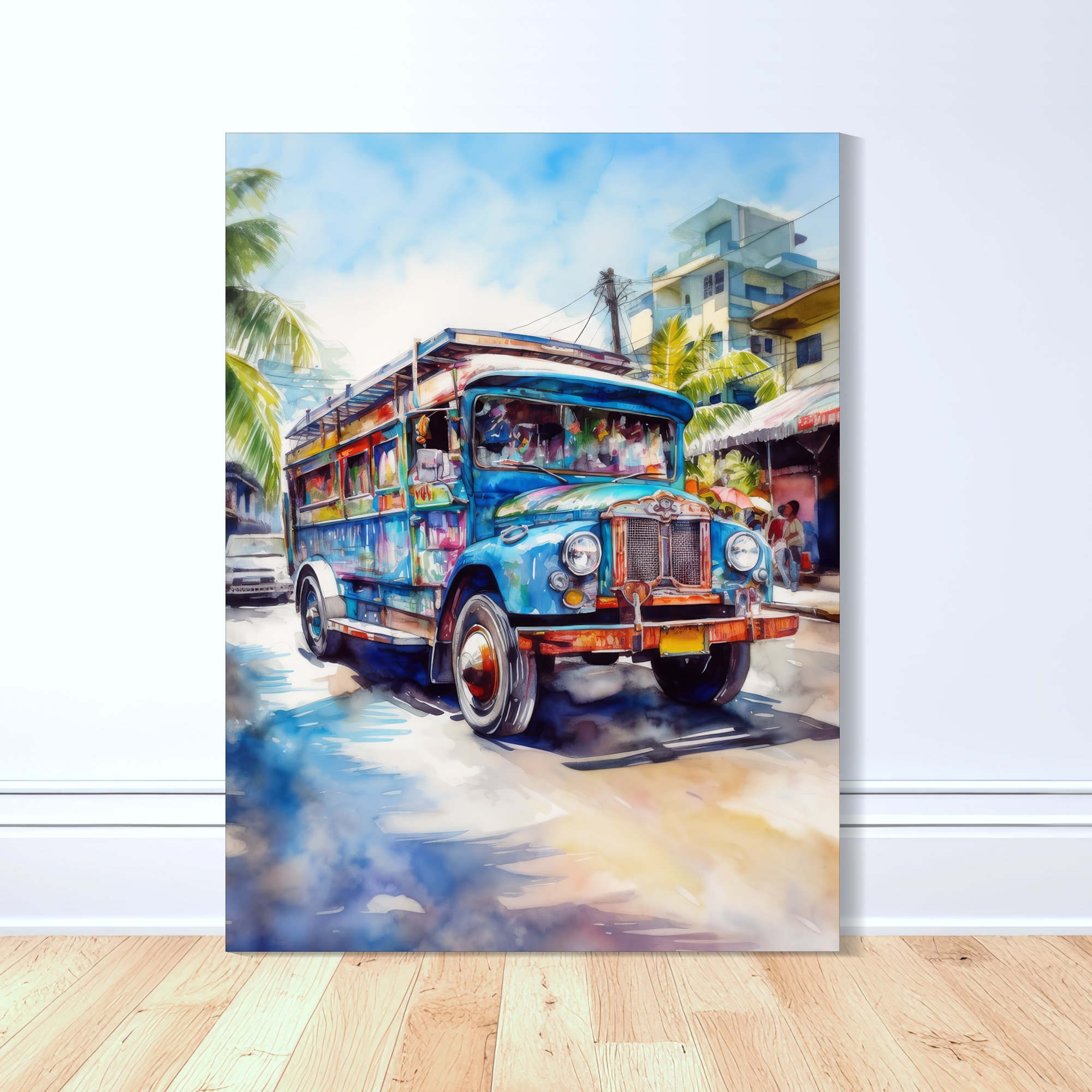 Blue Jeepney Adventure Portrait Canvas Art Print, Philippines Art ...