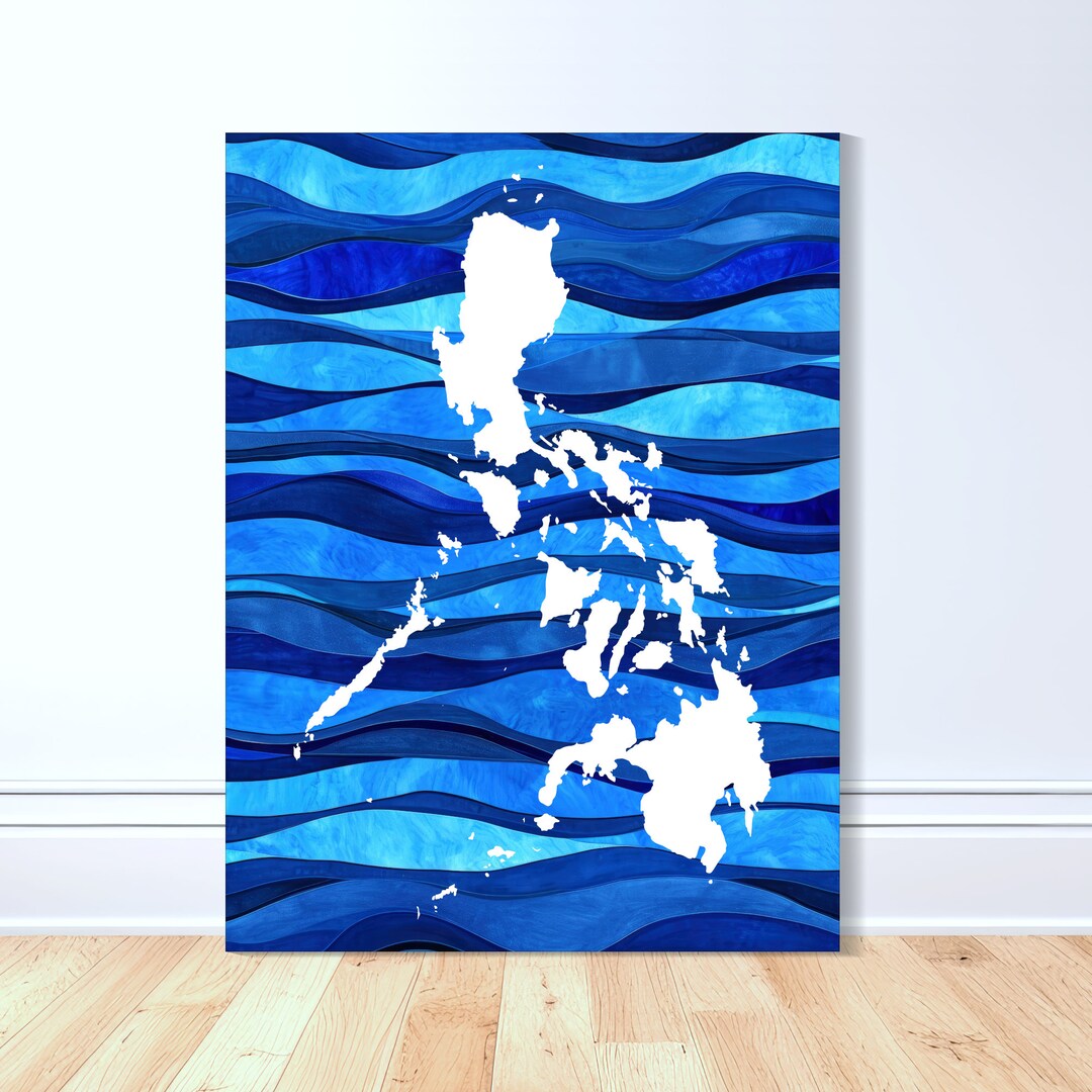 Philippines Silhouette Wavy Ocean Canvas Art Print - Filipino Art, Map ...