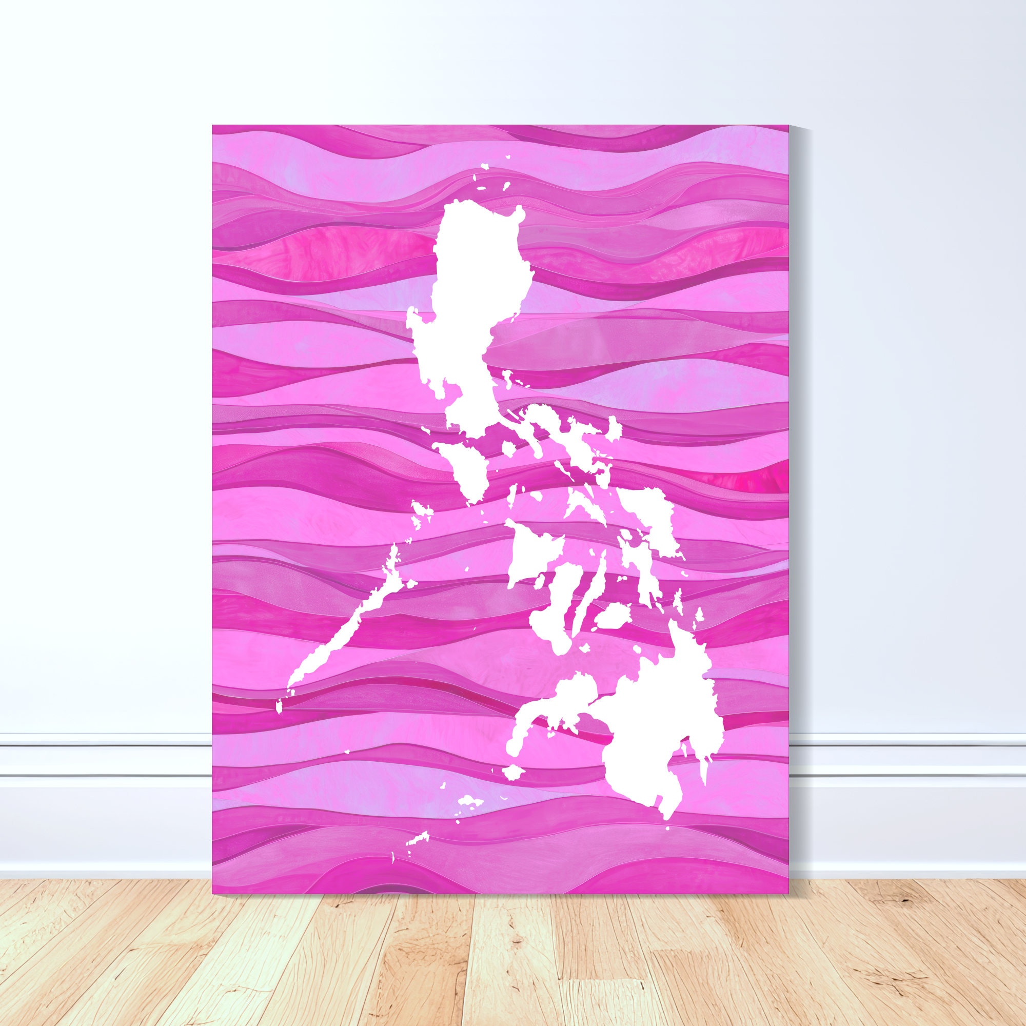 Philippines Silhouette Wavy Pink Ocean Canvas Art Print - Filipino Art ...
