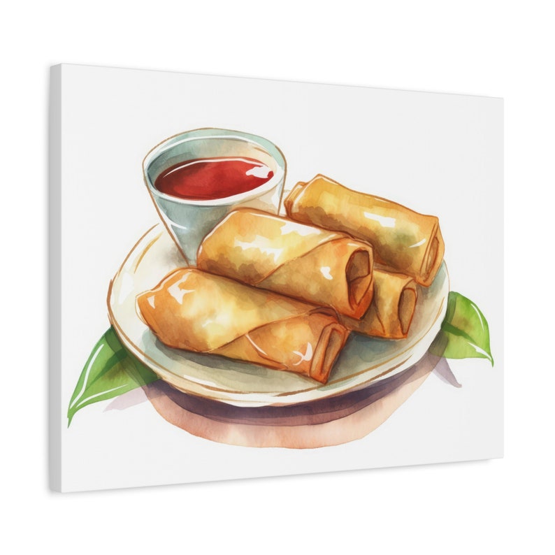Golden Brown Lumpia Canvas Art Print, Philippines Art, Watercolor ...