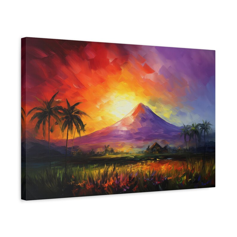 Mount Mayon Sunset Glow Canvas Art Print - Philippines Art, Oil ...