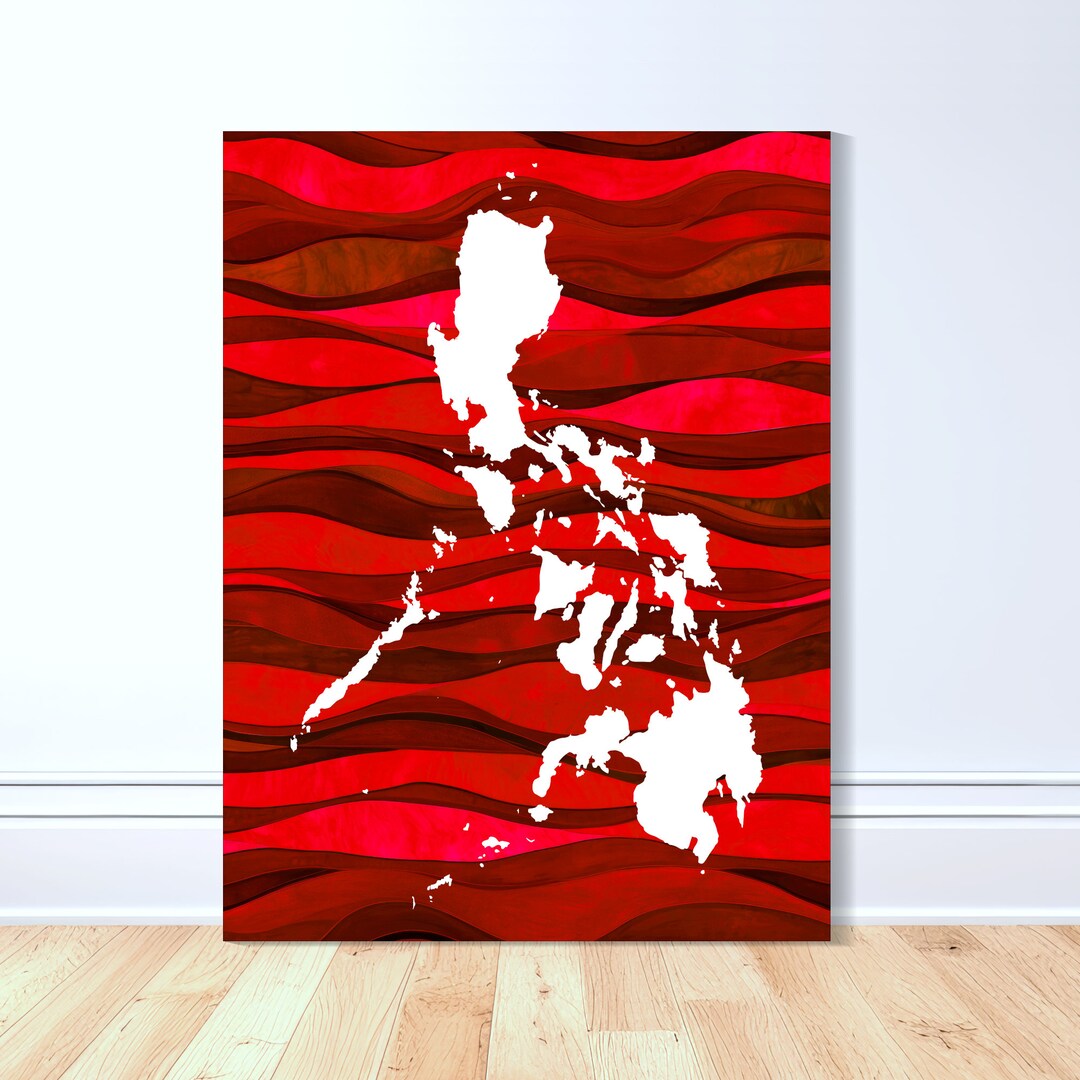 Philippines Silhouette Wavy Red Canvas Art Print, Filipino Art, Map Art ...