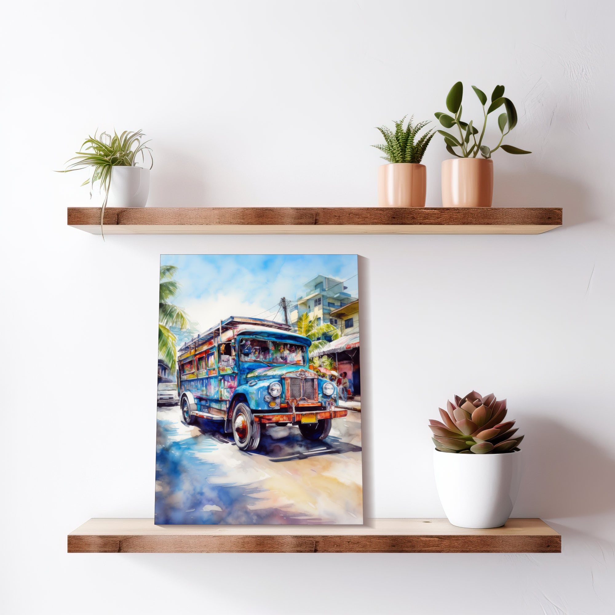Blue Jeepney Adventure Portrait Canvas Art Print, Philippines Art ...