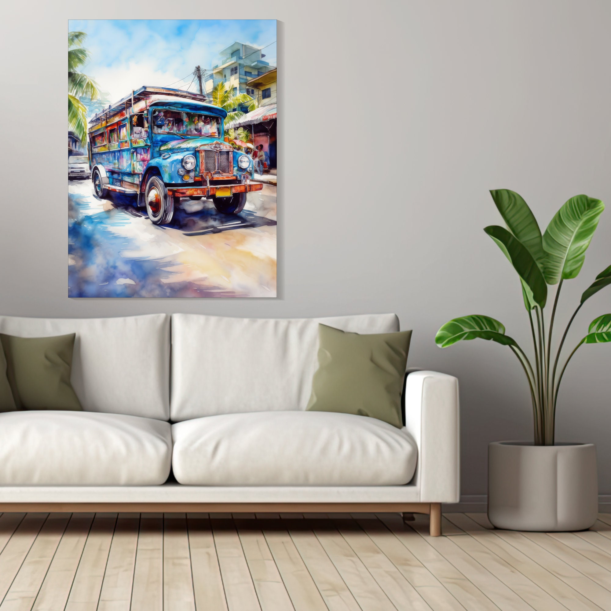Blue Jeepney Adventure Portrait Canvas Art Print, Philippines Art ...