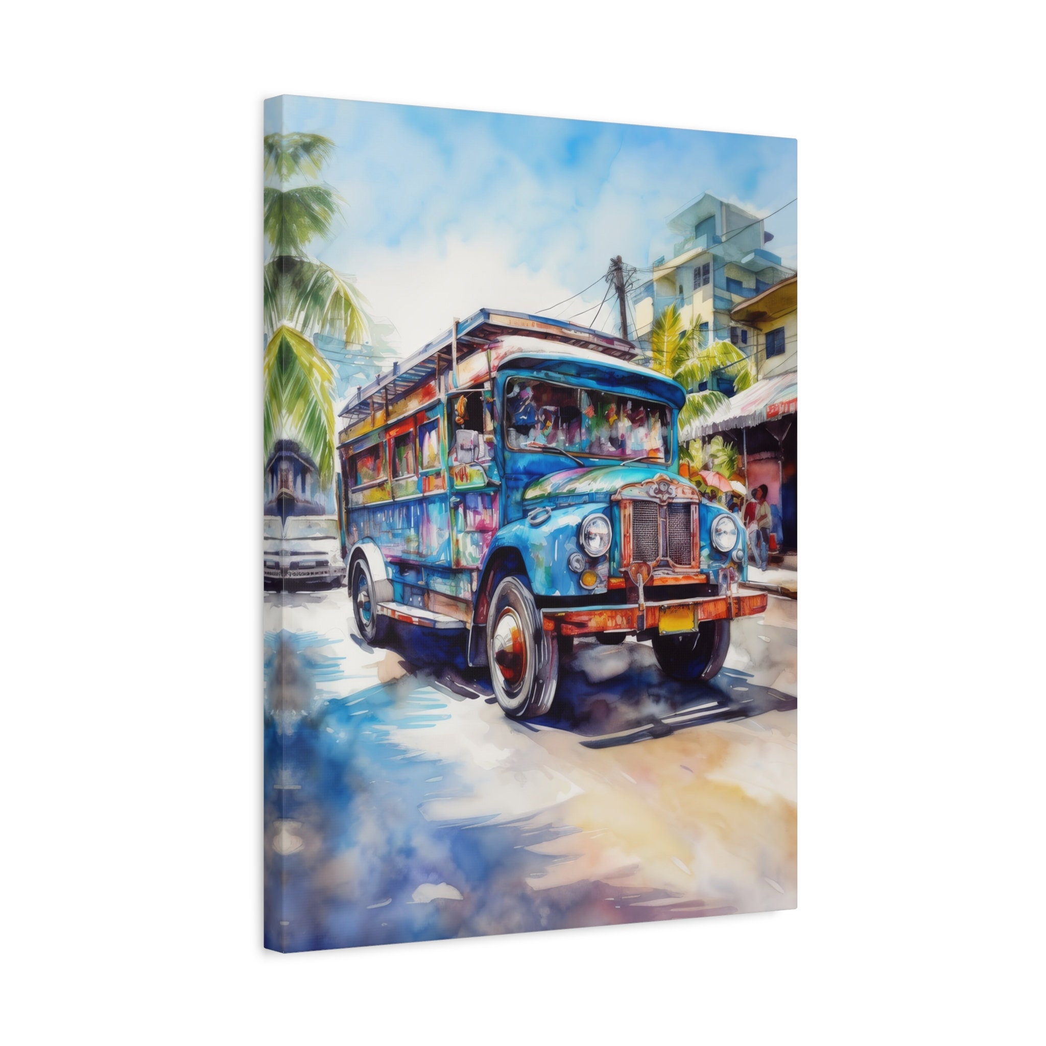 Blue Jeepney Adventure Portrait Canvas Art Print, Philippines Art ...