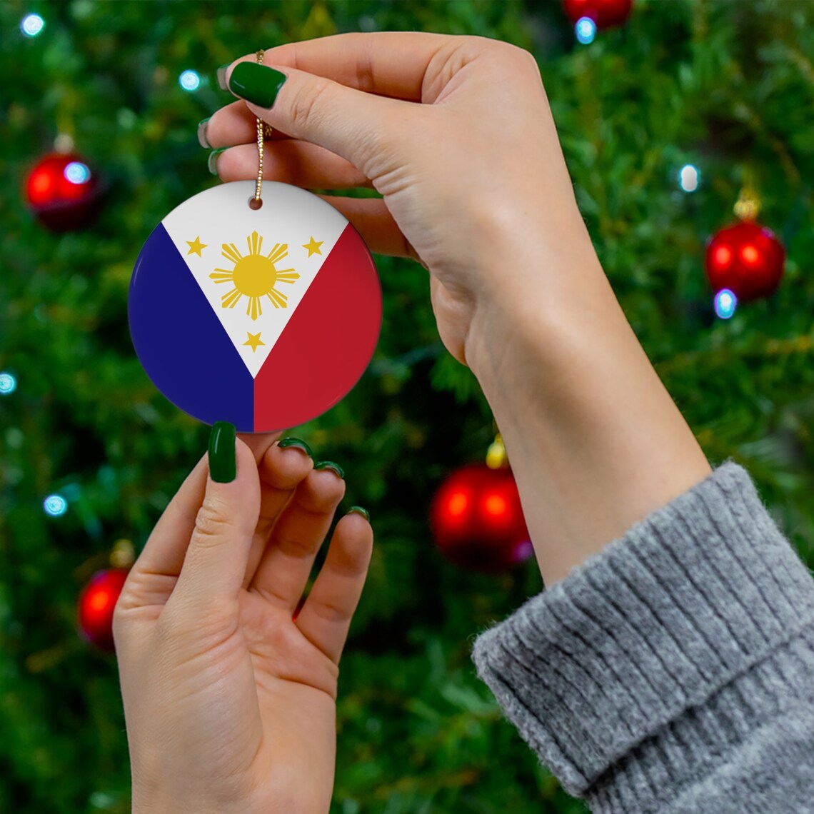 Philippines Flag Christmas Ornament - Ceramic, Vertical Filipino Flag ...