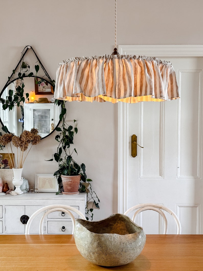 Handmade Linen Ruffle Pendant Light Shade: Cotswolds Stripe - Etsy