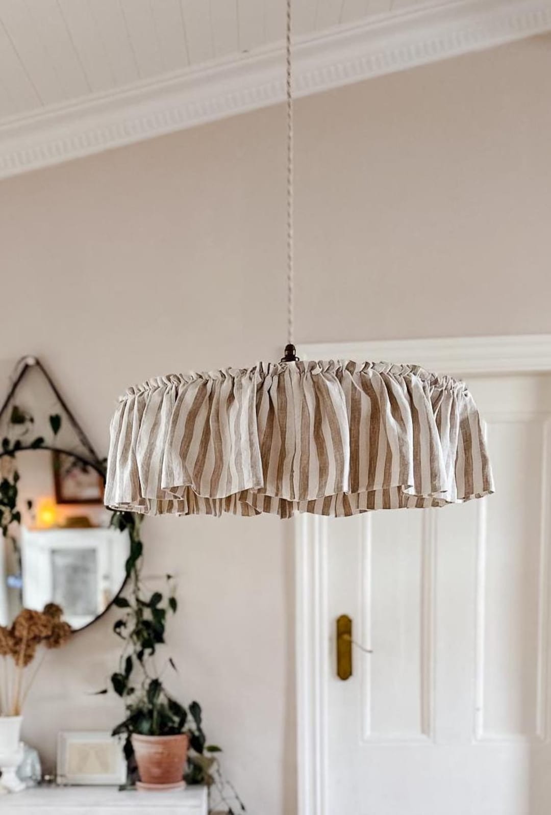 Handmade Linen Ruffle Pendant Light Shade: Cotswolds Stripe - Etsy