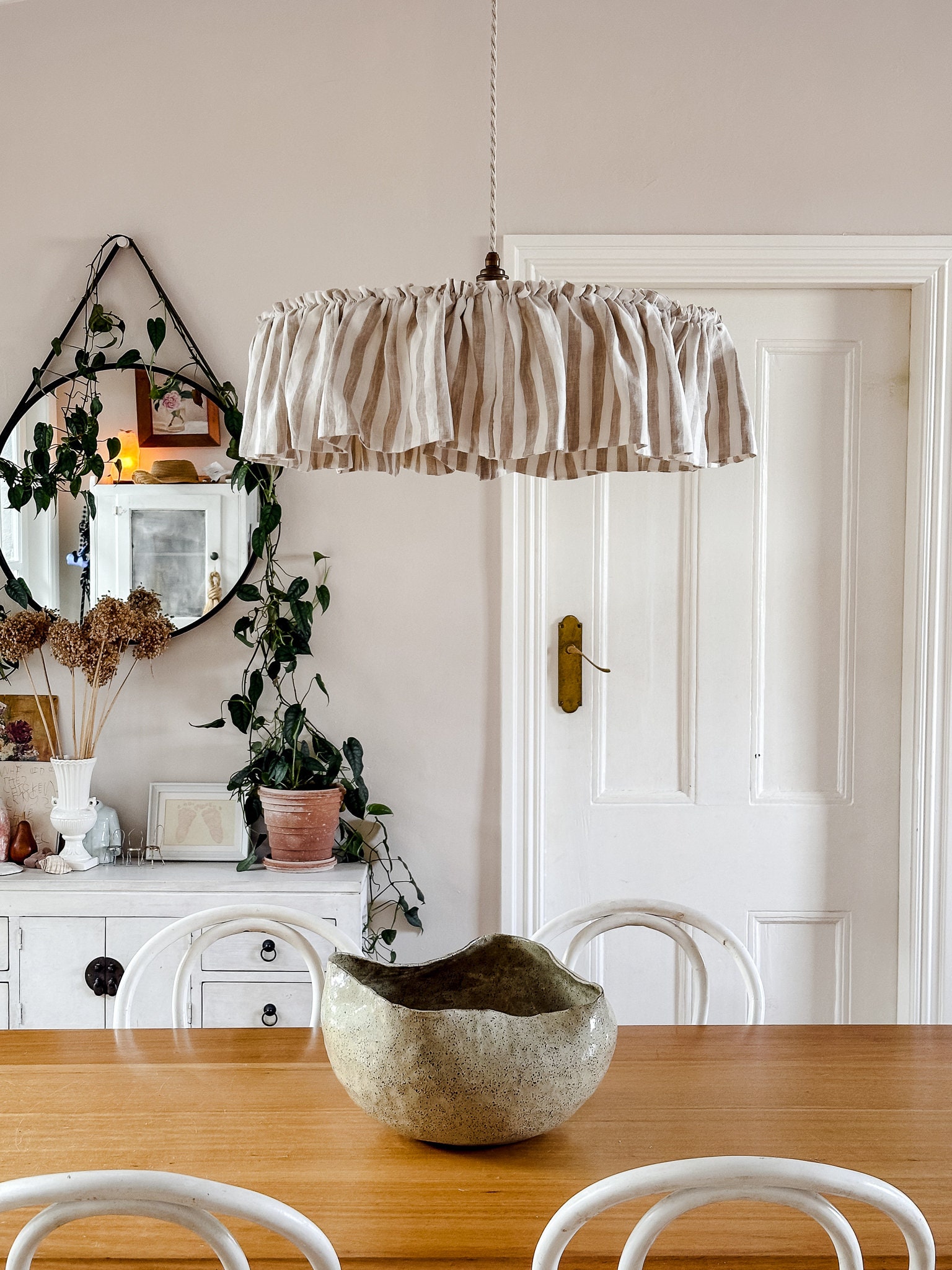 Handmade Linen Ruffle Pendant Light Shade: Cotswolds Stripe - Etsy
