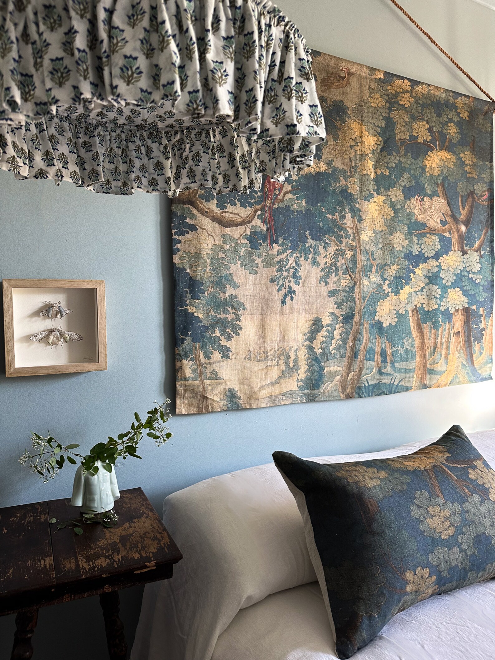 Handmade 20 White Blue Green Block Print Ruffle Pendant Light Shade - Etsy