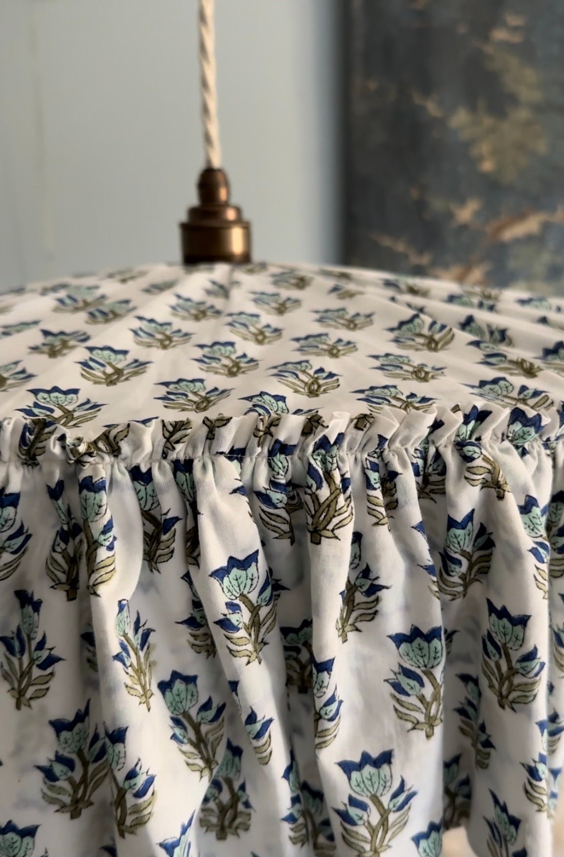 Handmade 20 White Blue Green Block Print Ruffle Pendant Light Shade - Etsy