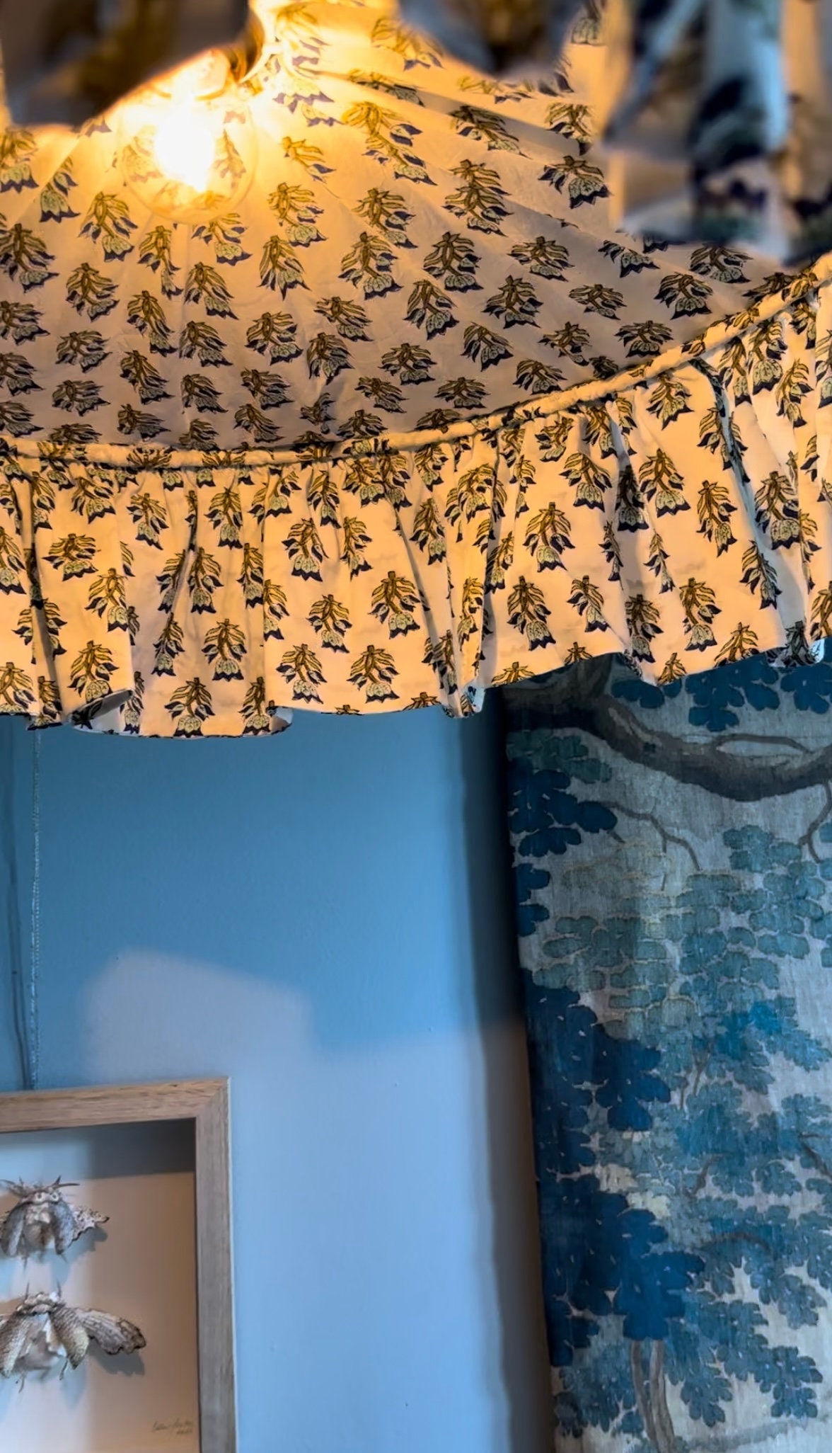 Handmade 20 White Blue Green Block Print Ruffle Pendant Light Shade - Etsy