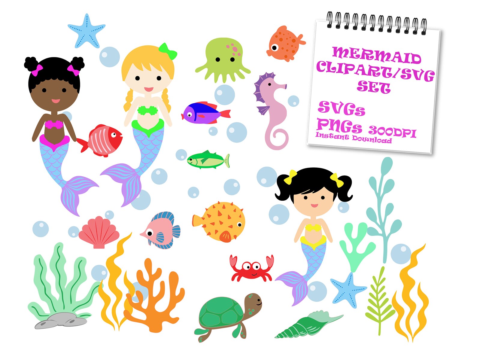 Mermaid Clipart Set SVG PNG Images - Etsy