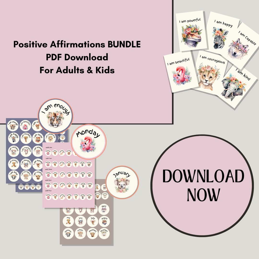 Affirmation Stickers Bundle| Printable Animals| Positive Affirmation ...