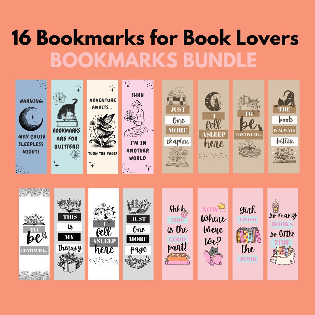 16 Bookmarks Bundle: Book Lover Designs (digital Download PDF) - Etsy