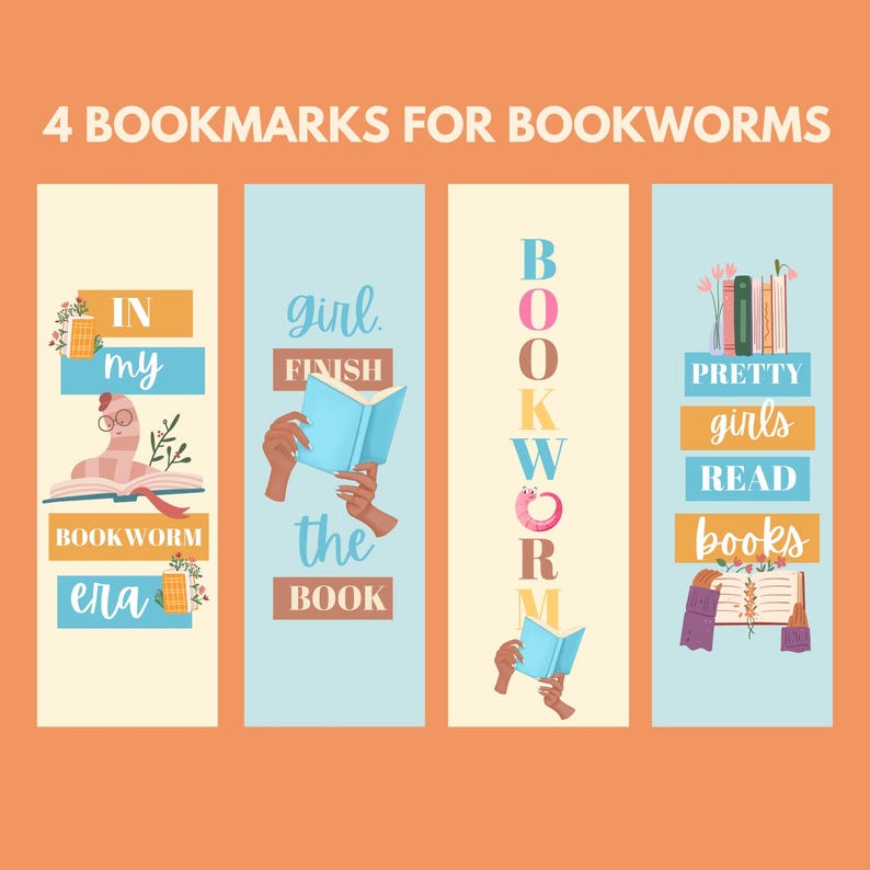 4 Bookmarks for Book Lovers | Digital Download PDF & PNG Files - Etsy