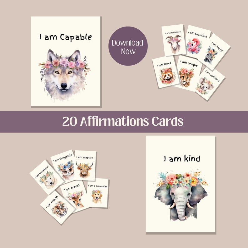 Kids Positive Affirmation Cards With Animals (PDF) - Etsy
