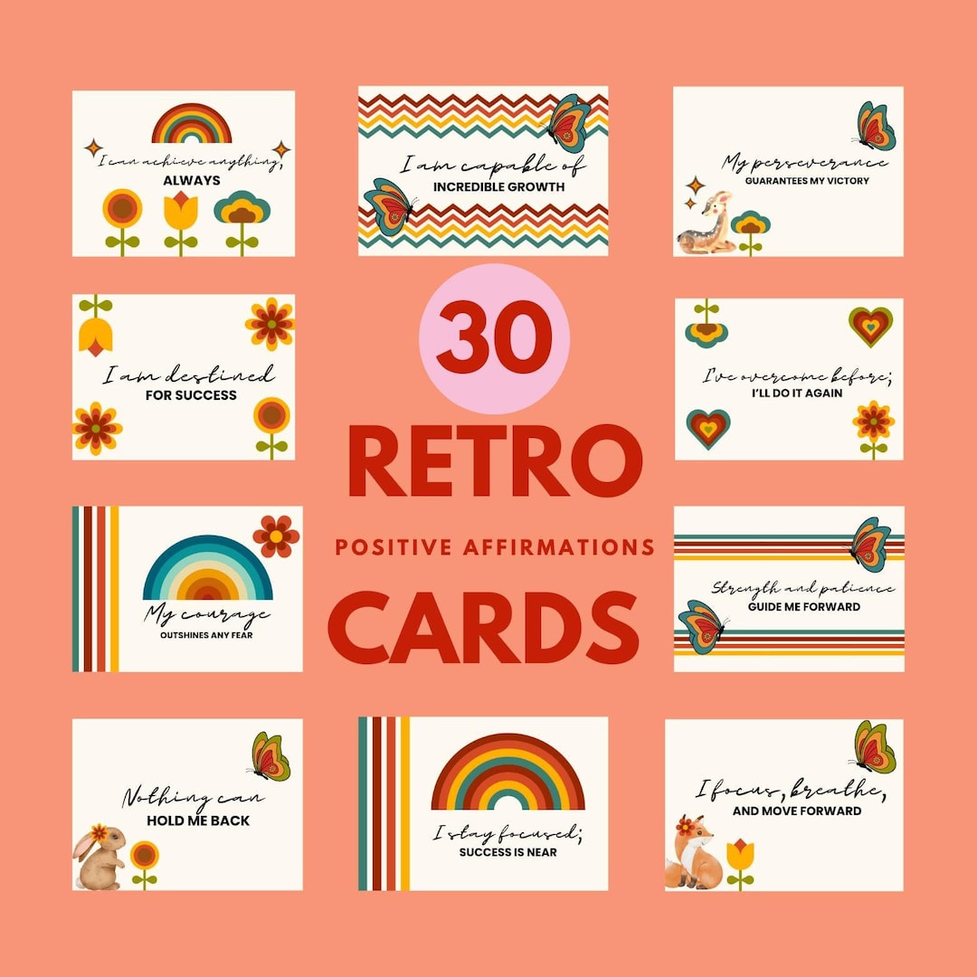 30 Retro Positive Affirmation Cards, PDF Download, Self-care Gift ...