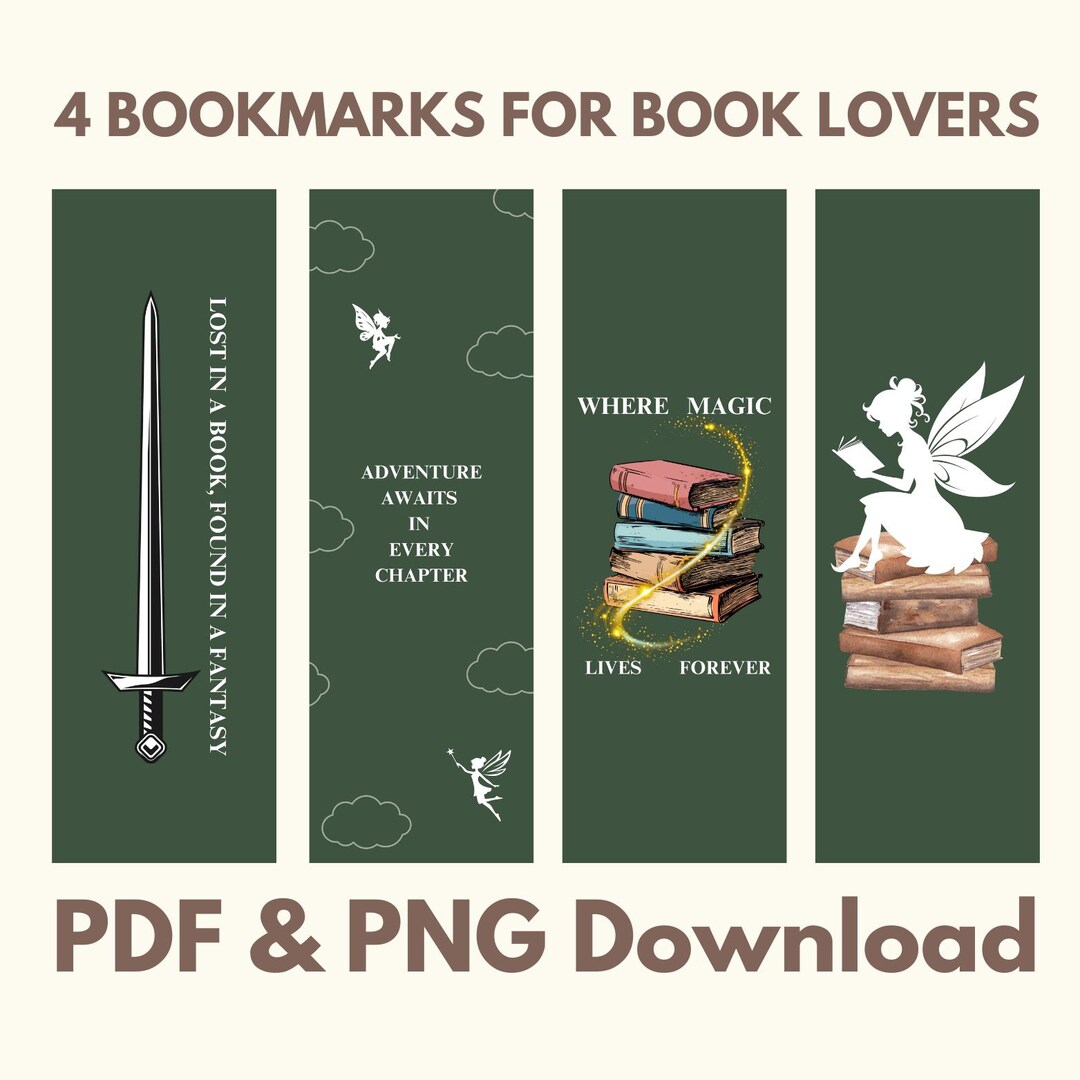 Fantasy Book Lover's Bookmark Set | 4 Digital Bookmarks | PDF & PNG ...