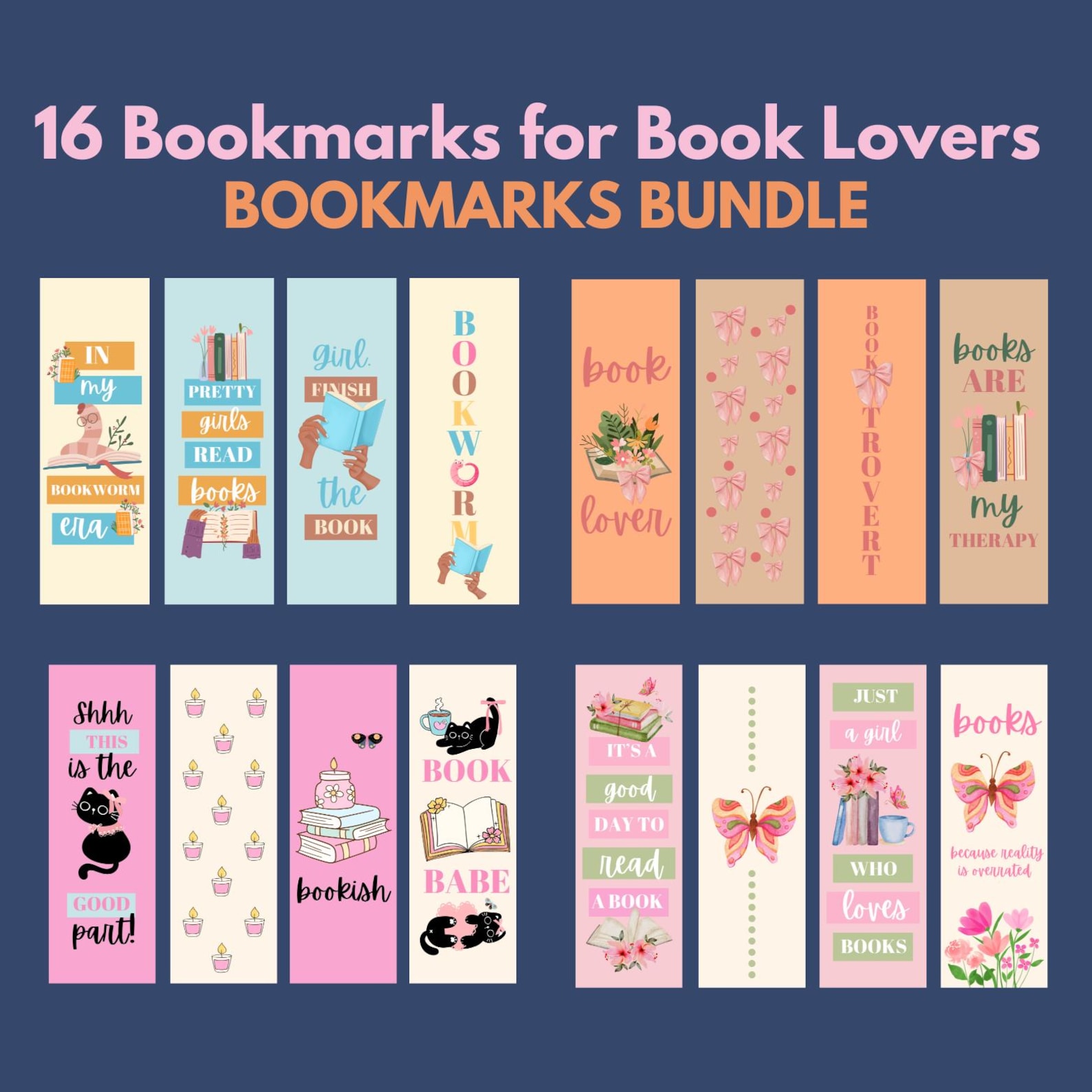 Bookmarks Bundle Book Lovers 16 Bookmarks for Bookoholics Digital ...