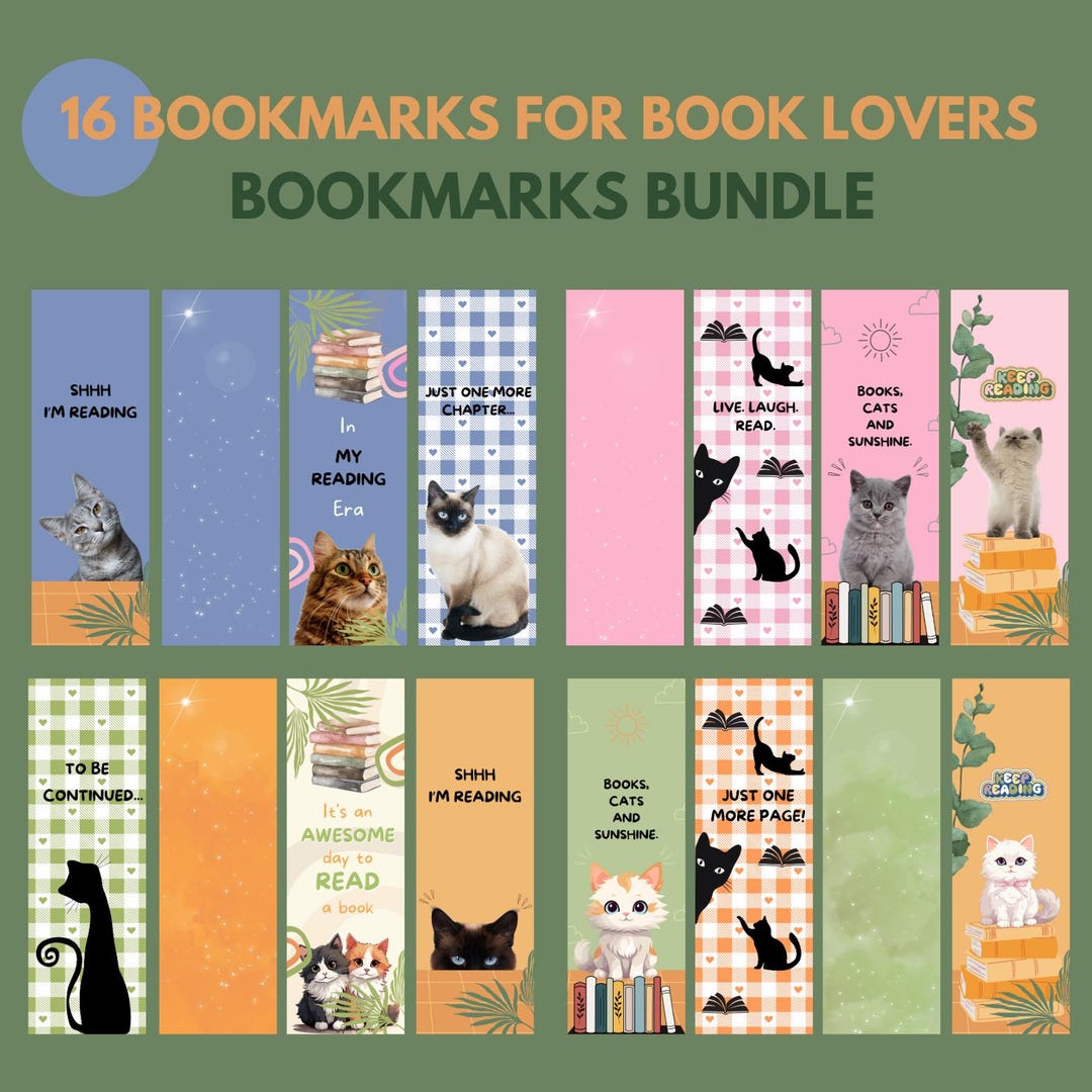16 Bookmarks Bundle | Book Lovers | Cats and Books Bookmarks for Book ...