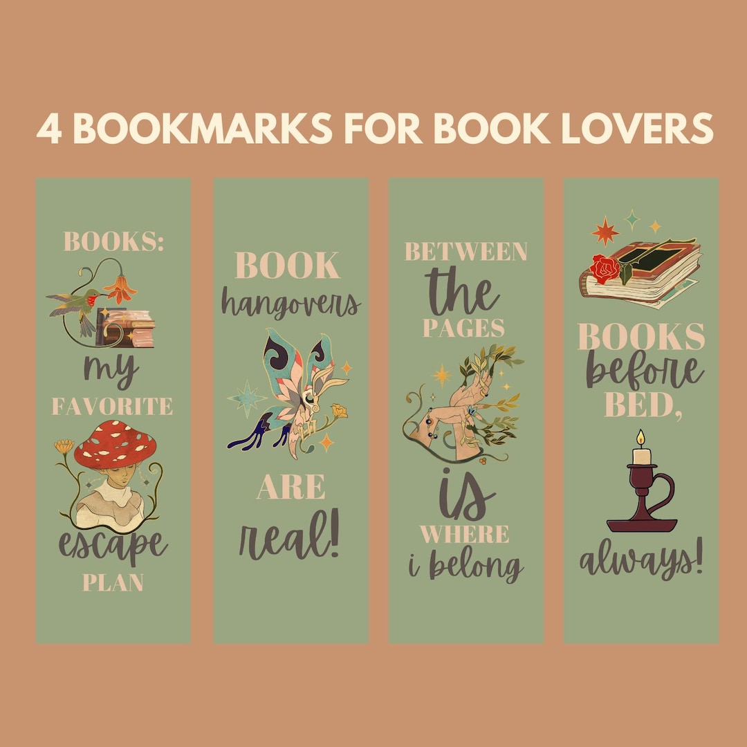 4 Bookmarks for Bookaholics | Digital Download PDF & PNG Files ...