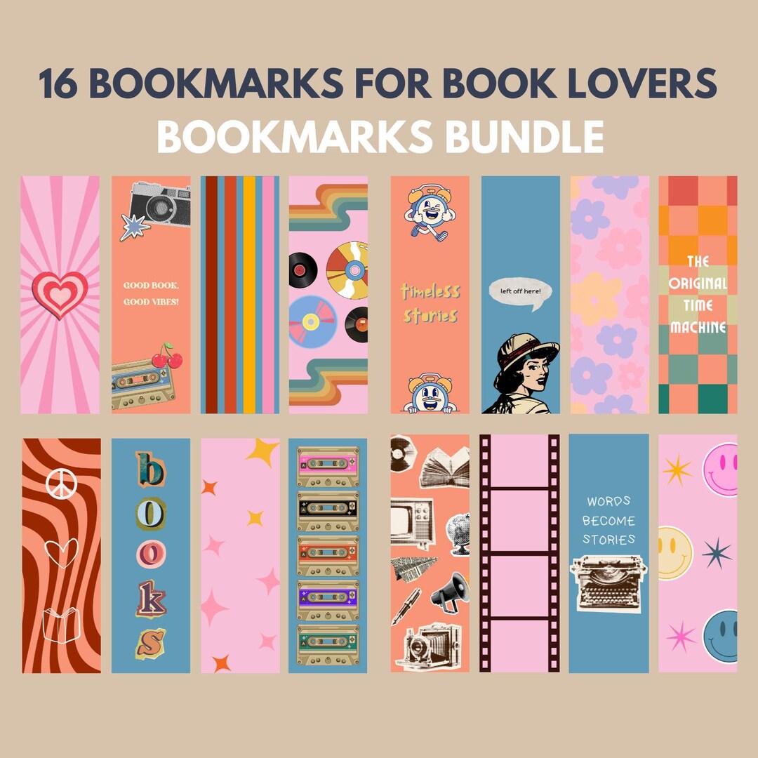 16 Retro Bookmarks Bundle | Cool & Colorful Designs | PDF Digital ...