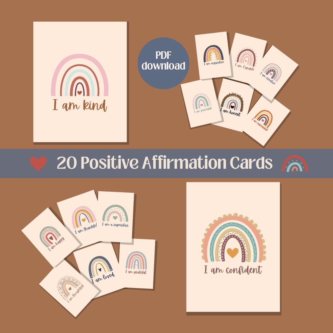 Printable Rainbow Positive Affirmation Cards | Set of 20 Kids ...