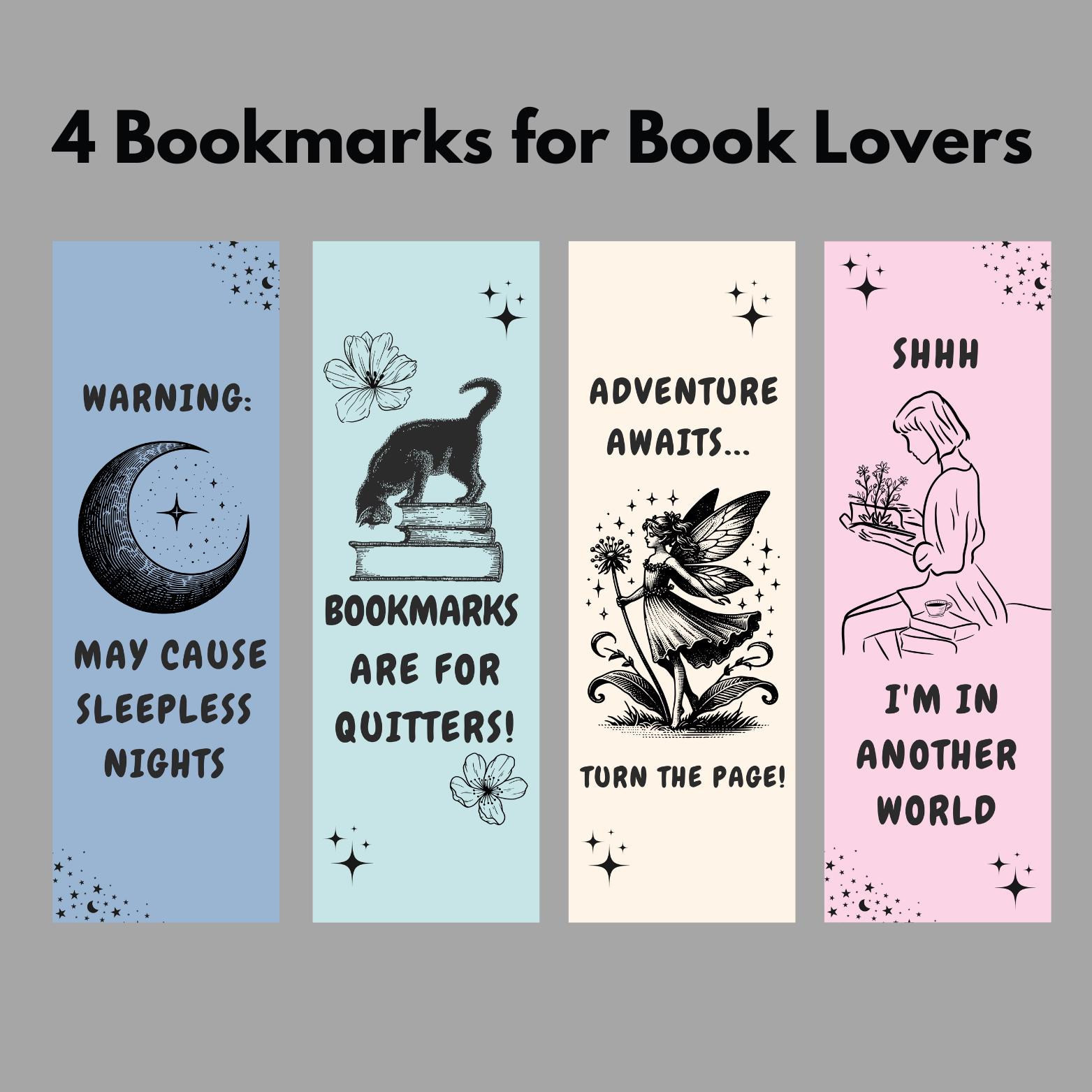 4 Bookmarks for Bookworms | Whimsical Bookmarks | Digital Download PDF ...